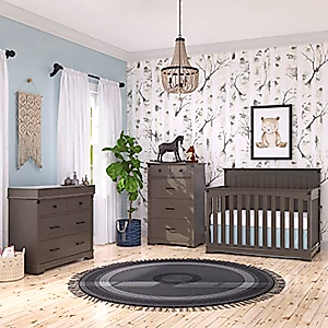 Child Craft Redmond 4-Piece Baby Nursery Set with 4-in-1 Convertible Crib, Changing Table Dresser, and Chest, Dapper Gray