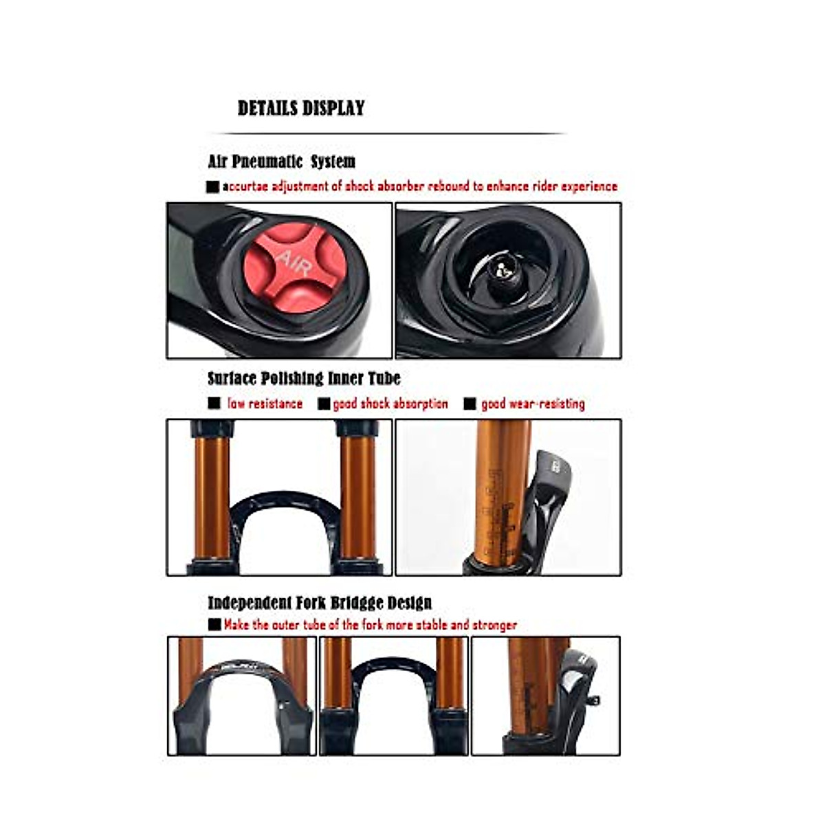 ZTZ 26/27.5/29 inch MTB Air Suspension Fork,120mm Travel, 1 1/8 Straight Tube, QR 9mm*100mm, Manual/Remote Lockout, Ultralight Front Fork for XC/AM Mountain Bike (Manual Lock, 29")
