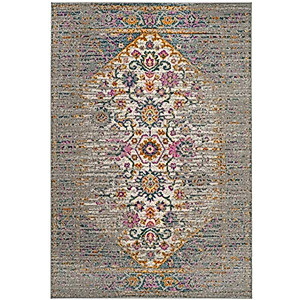 SAFAVIEH Madison Collection Accent Rug - 3' x 5', Light Grey & Fuchsia, Boho Chic Distressed Design, Non-Shedding & Easy Care, Ideal for High Traffic Areas in Entryway, Living Room, Bedroom (MAD122G)