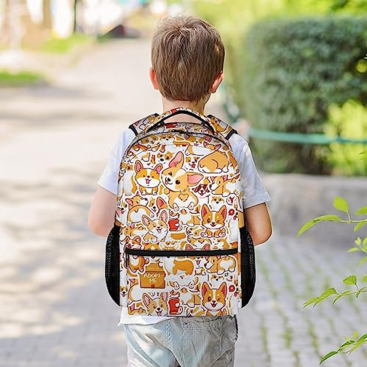 Mercuryelf Corgi Backpack for Girls Boys, 16 Inch Yellow Backpacks for School, Cute Lightweight Bookbag for Kids