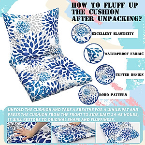 Briwooody Boho Outdoor Deep Seat Cushion Set Waterproof Outdoor Seat Cushion Floral Printed Patio Chair Cushions Set Lawn Furniture Cushions for Patio Garden (Blue Geometric Flower,24 x 24 in)