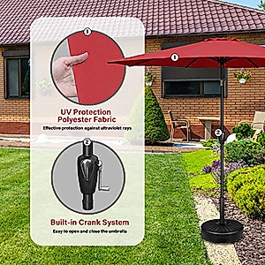 YSSOA 9' Patio Umbrella Outdoor Table Market Yard Umbrella with 8 Sturdy Ribs, Red