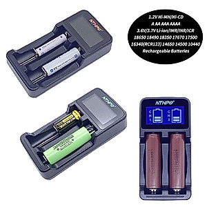 NTHPO Speedy Intelligent Charger, LCD Display Universal Smart Charger for Rechargeable 3.6V/3.7V Li-ion 18650 18490 18350 17670 17500 16340(RCR123) 14500 10440, 1.2V Ni-MH/Ni-CD AA AAA Batteries