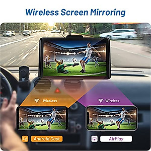 7 Inch Wireless Apple Carplay & Android Auto, AotuLink Portable Car Stereo, HD Touch Screen with Mirror Link, Multimedia Player, Bluetooth, AUX/FM, Dash or Windshield Mount Support Most Car Models