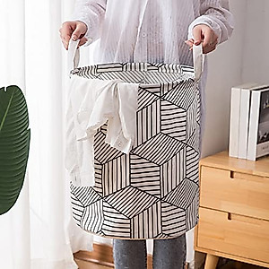 AOKID Round Laundry Hamper with Handles, Collapsible Laundry Basket Saving Space Clothes Storage Basket for Home Office Toy Organizer Grid