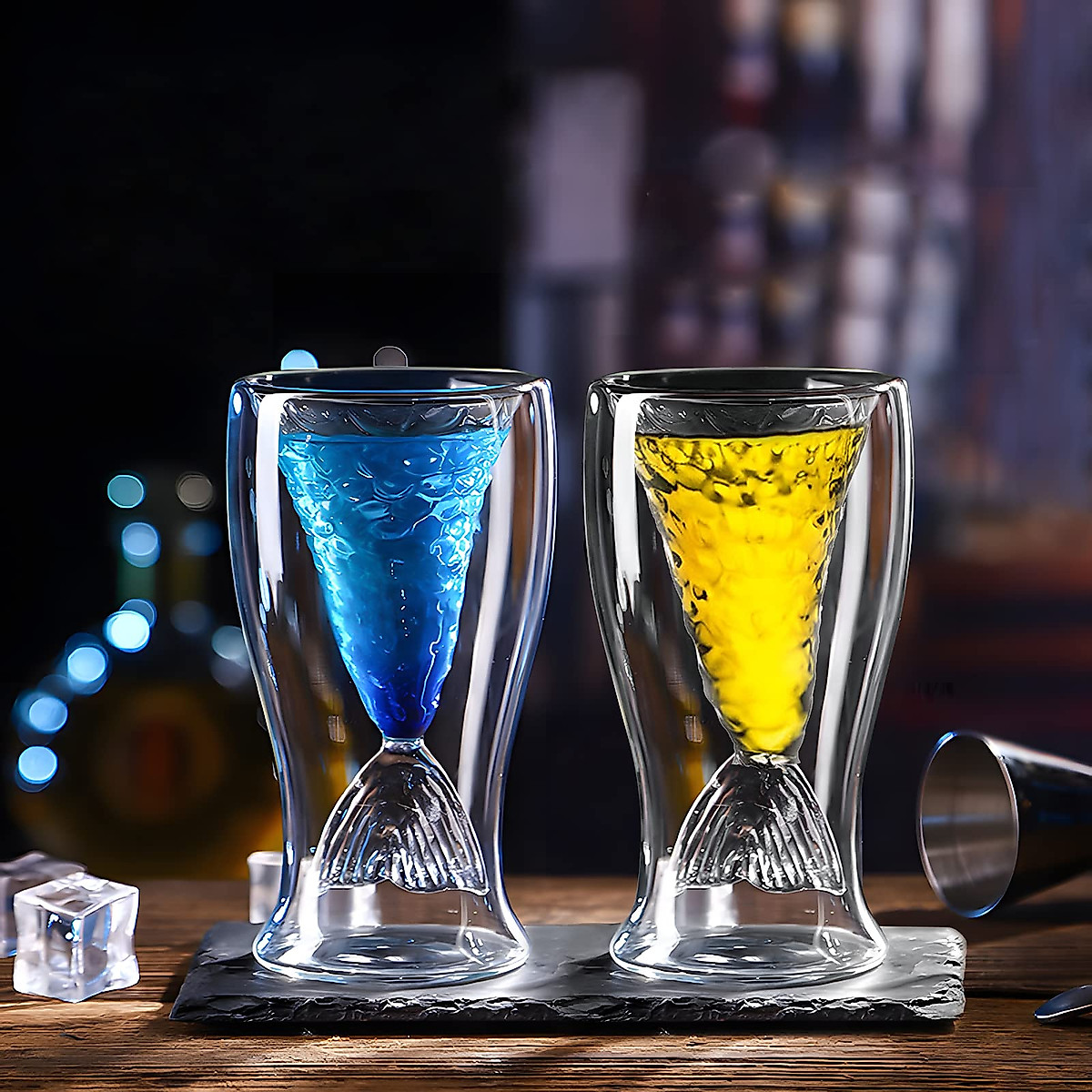 Mermaid Gifts,Set of 2 3OZ shot glasses for Girl & Women,Mermaid Tail Wine Glasses, Novelty Mermaid Shot Glass,for Beer Whiskey Cocktail,Gift for Mermaid Party Favors,Birthday,Christmas,New Year