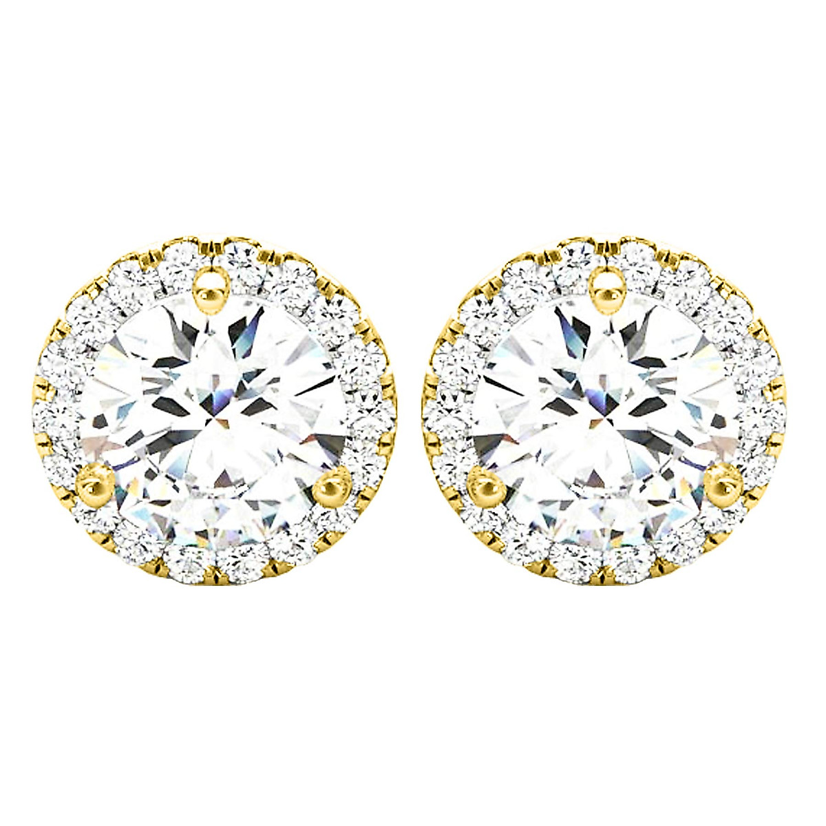 Houston Diamond District 2 Carat (ctw) Round Halo Diamond Earrings Value Collection 14K Yellow Gold - 2.00