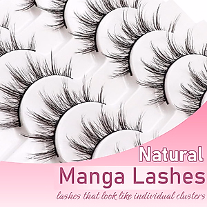 Losha Manga Lashes Fluffy Faux Mink Lashes Natural Look 10 Pairs Asian False Eyelashes Pack Look Like Individual Clusters (6D75)