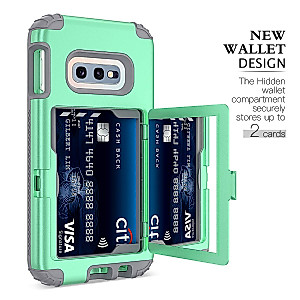 WeLoveCase Galaxy S10e Wallet Case Built in Screen Protector S10e Defender Wallet Card Holder Cover with Hidden Mirror 3 Layer Shockproof Heavy Duty Protection Case for Samsung Galaxy S10e Mint