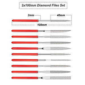 Saipe 10 Pcs Mini Diamond Needle File Set Diamond Files Mini Needle Set for Jewlery Metal Glass Stone Grinding, Polishing and Engraving (2x100mm)