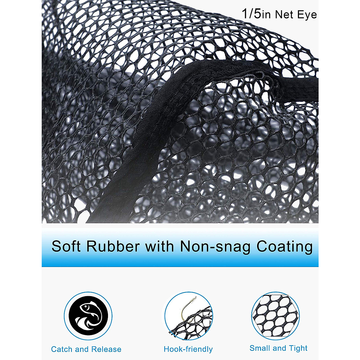 Facikono Fly Fishing Net Trout Net Kayak Fishing Net Freshwater Trout Fishing Landing Net Rubber Mesh for Catch and Release