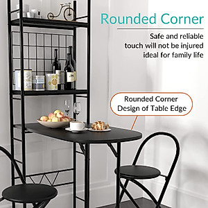 FUSLITE Small Dining Table Set for 2, Bar Table and Chairs, Small Kitchen Table for 2, Kitchen Island with Seating, with Round Bar Stools, for Small Spaces, Kitchen, Living Room, Black