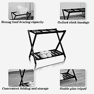 HAVMAK Guest Room Luggage Rack, Folding Suitcase Stand Luggage Rack, Double-Layer Luggage Rack, Hotel Luggage Rack, Folding Bedroom Storage Rack to Save Space (Color : Black, Size : 68x40x58cm)