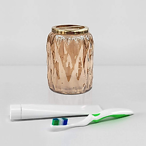 nu steel GLA328C-4 Glacier Glass Finish Trim Holders for Toothbrushes, Razors, Makeup Brushes Storage, Bath Collection, Bathroom Vanity Countertops, Amber Gold