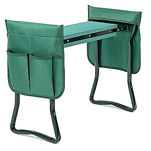 Simple Deluxe Garden Kneeler and Seat, Foldable Kneeling Stool with Thicker EVA Foam Pad Heavy Duty Bench, with Tool Pouch, Gifts for Outdoor Gardening, Fishing, Green
