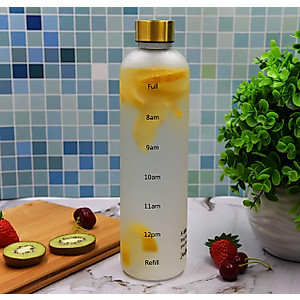 Healthywish Water Bottle Tracker, 1 Liter | 32 Oz, Gold Lid, Motivational, Leak Proof, BPA Free, Cycling