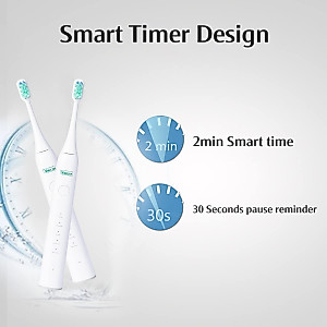 VMICRO Sonic Electric Toothbrush for Adults - Rechargeable Whitening Toothbrush with 4 Brush Heads,5 Modes, Smart Timer (White)