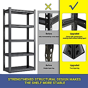 SFTORMAS 5-Tier Garage Shelving,Heavy Duty Storage Shelves,Adjustable Metal Shelving Unit,Heavy Duty Garage Storage Shelving,Storage Metal Shelving,15.75" D X 31.5" W X 63" H,Black