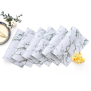 Homaxy Faux Leather Heat Resistant Placemats for Dining Table Set of 6, Waterproof Wipeable Washable PU Table Mats, Easy to Clean Anti-Slip Place Mats, 11.8" x 17", Marble