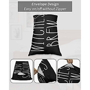 Edwiinsa Halloween Pillow Covers King Standard Set of 2 Bed Pillow, White Words Witches Brew Horror Black Plush Soft Comfort for Hair/Skin Cooling Pillowcases with Envelop Closure 20''x36''