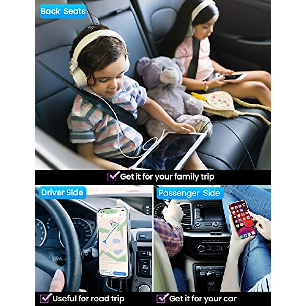 MOKPR 5 Multi USB Car Charger, 98W Fast Car Charger Adapter for Multiple Devices, PD & QC3.0 Cigarette Lighter Adapter Car Cell Phone Charger with 5FT Cable for iPhone 14/13 iPad Samsung Android