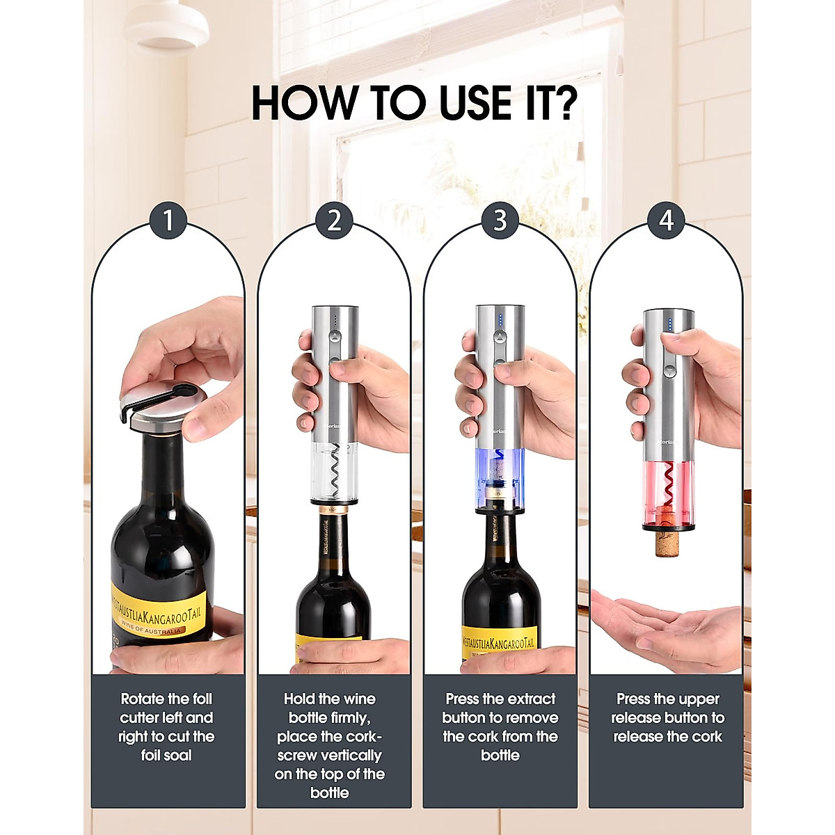 Electric Wine Opener Set with Stand, Wine Gift Set with Rechargeable Wine Opener, Wine Aerator, Vacuum Stoppers and Foil Cutter, 6-in-1 Wine Bottle Opener Set for Home Party Bar Outdoor Gift