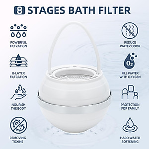 Bath Ball Filter, Bath Ball Water Filter, Bathtub Water Filter, Bath Ball Bathtub Water Filter for Tub Faucet - BPA Free - White with Replacement Cartridge