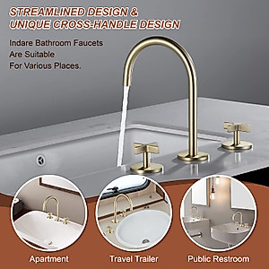 Indare Bathroom Faucet, Two Handles 360° Swivel Spout Widespread 4Inch 8Inch Brass Bathroom Sink Faucet 3 Hole with Pop-Up Drain and Water Supply Lines, Upgraded Style，Advanced Gray