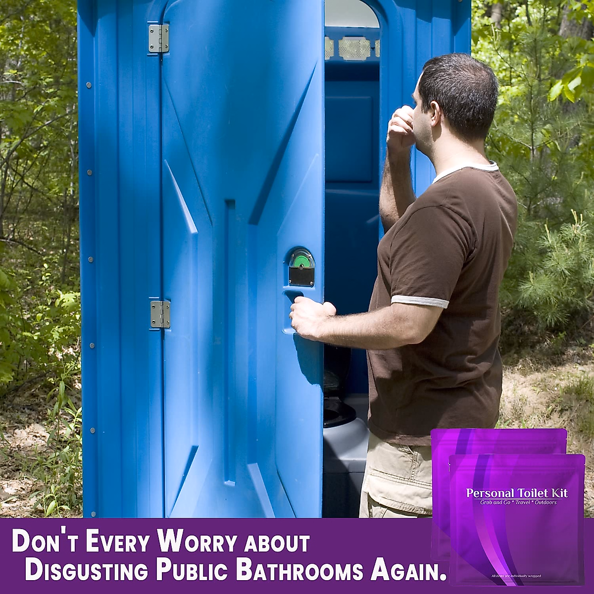 pH Advantage 3 x Personal Toilet Kit | Public Restroom Kit | Toilet Paper, Toilet Seat Cover, Butt Wipes, Cleansing Wipes (Purple)