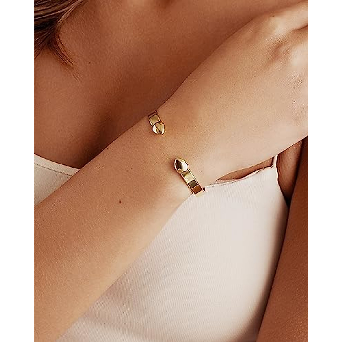 PAVOI 14K Yellow Gold Plated Stainless Steel Bangle Bracelets for Women | Breathe Inspirational Engraved Adjustable Mantra Cuff Bangle | Personalized Gift for Her Mom Sister | Birthday Gifts for Women