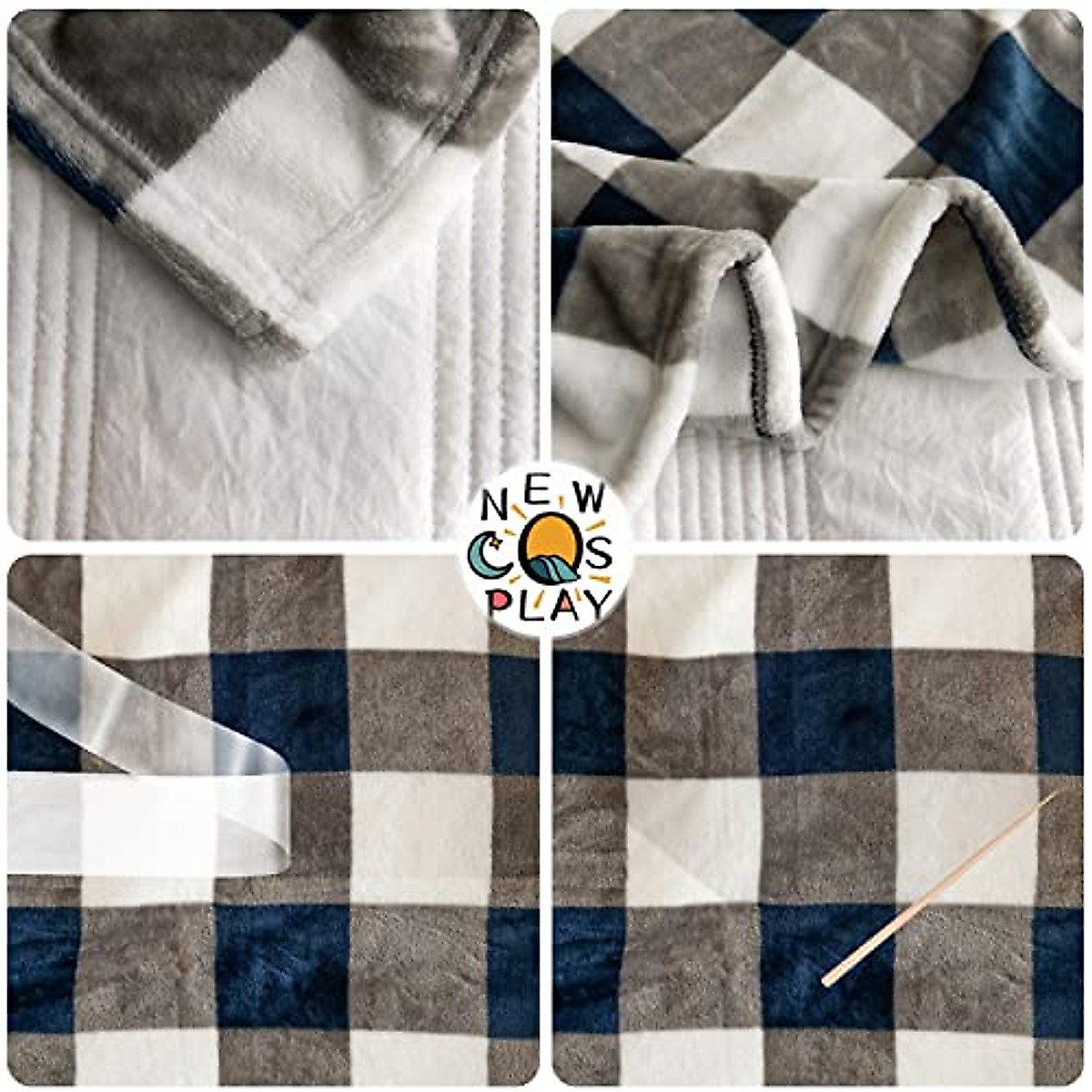 NEWCOSPLAY Buffalo Plaid Throw Blanket Soft Flannel Fleece Checker Pattern Lightweight Decorative Blanket for Bed Couch (280GSM-White-Navy Blue, Throw(50"x60"))