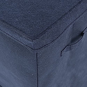 Navy Felt Toy Box; Collapsible; Two Handles; Hinged Lid; 22 in x 14.5 in x 15 in