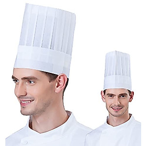 Hyzrz 20 Pack Disposable Non-Woven Fabric Paper Fiber Fabric Chef Hats for Kids, Adults, Adjustable Unisex White Kitchen Caps Bulk Set (Flat, Medium)