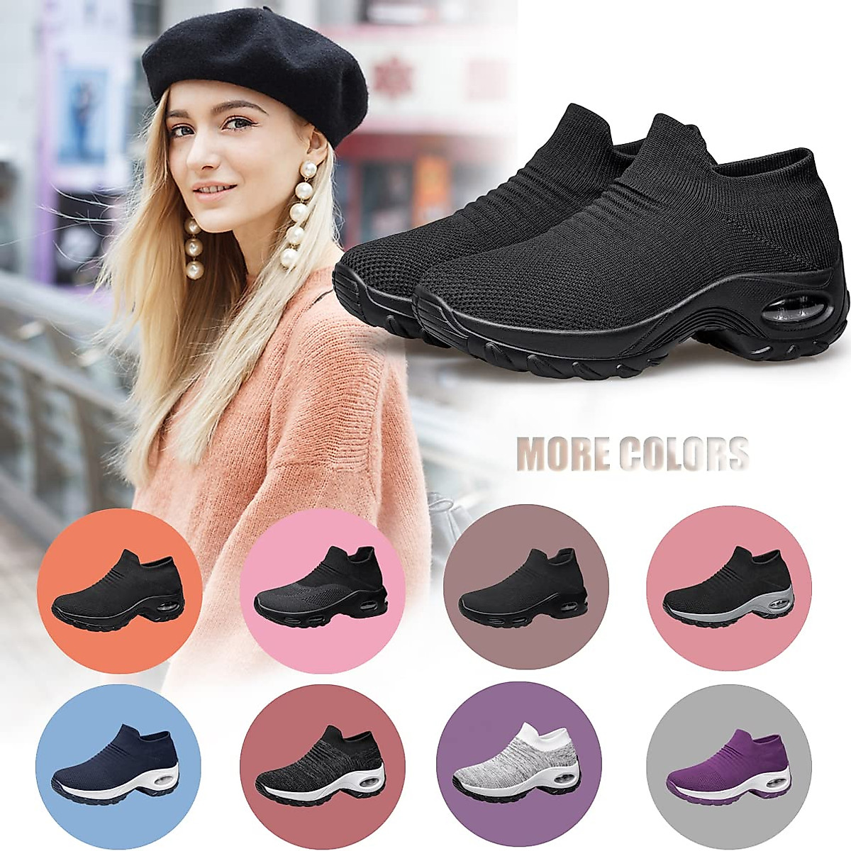 YHOON Women's Fashion Sneakers Walking Shoes Work Shoes Black Size 8.5