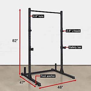 fissfire Squat Stand Home Gym 800lbs Workout Equipment Adjustable Power Rack with J-Hooks Safety Bar Pull Up Bar