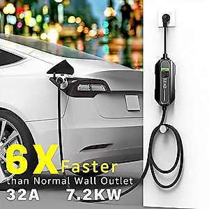 Level 2 EV Charger, 110V-240V 32Amp, NEMA 14-50 Plug, 30 ft Extension Cord, Indoor/Outdoor Portable EVSE Electric Vehicle Charger, Compatible with J1772 EVs