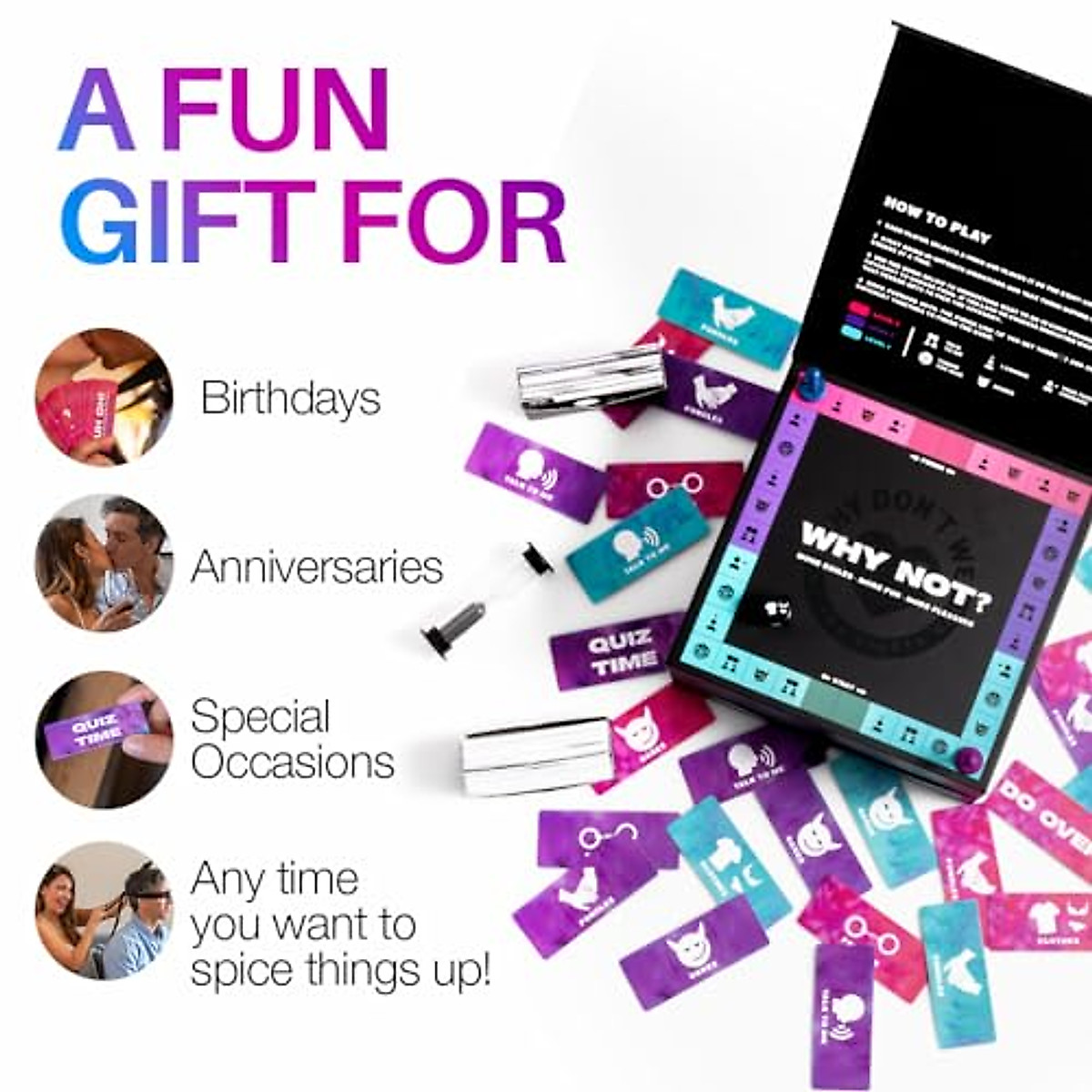 Why Not? Fun and Romantic Board Game for Couples - 170 Cards with Conversations Dares and More for 2 Players