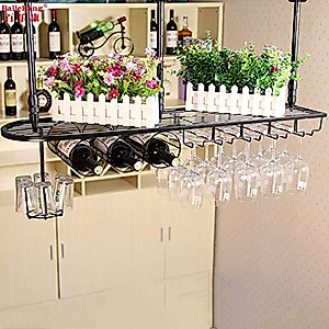 PIBM Stylish Simplicity Wine Rack Wine Rack Adjustable Height, Ceiling Mounted Hanging Wine Bottle Holder Metal Iron Wine Glass Holder High Cup Holder Wine Rack Wall Hanging, Black , 80*CM