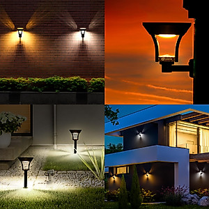 CINOTON 42W LED Barn Light Dusk to Dawn Outdoor Lighting, Black 1 Pack & Outdoor Solar Landscape Pathway Lights Warm & Cold White 4 Pack