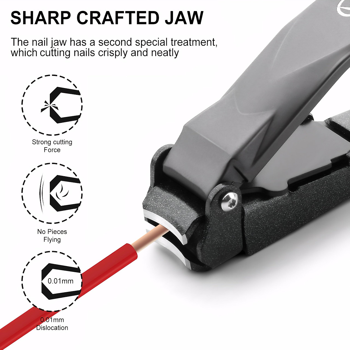 Nail Clippers for Men with Catcher, Ergonomic Design Self-Collecting Sharp Blade Durable Nail Clipper Cutters Trimmer for Men and Women, 18-month Replacement Warranty