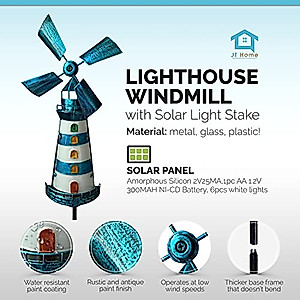 JT Home Blue Solar Lighthouse with LED Light- Decorative Outdoor Solar Lighthouse - Automatic Solar Powered Lighthouse Lamp for Garden, Patio & Lawn- 40” Tall