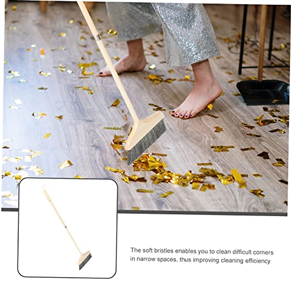 Outanaya Wooden Long Handle Broom Carpet Broom Patio Broom Telescoping Broom Fine Bristle Broom Outdoor Broom Hair Removal Broom Garbage Sweeping Broom Dust Brush Soft Broom Rv Bristle Hair
