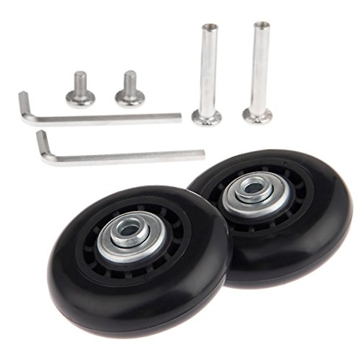 Mtsooning 2 Sets Luggage Wheel Replacement Kit, 60x17mm Rubber Swivel Caster Wheels, Suitcase Bearings Repair Wheels with Screws Axles Wrench Bearings,Inline Outdoor Skate Wheels