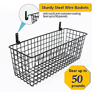 3 Set [Extra Large]Hanging Wall Baskets,Wire Basket For Storage Pantry, Farmhouse Food Storage Kitchen Pantry Laundry Closet Garage RV,Black