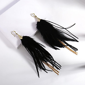 Badu Black Earrings Long Tassel Feather Gold Drop Jewelry Holiday Gift Handmade Jewelry Accessories (Gold Black)