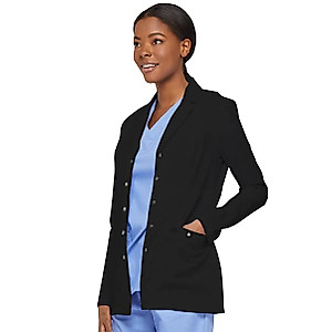 Dickies Xtreme Stretch 28" Stretch Womens Snap Front Lab Coat 82400, M, Black