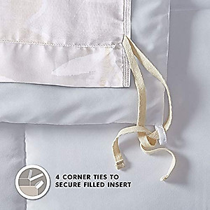 INTELLIGENT DESIGN Reversible 100% Cotton Sateen Duvet - Breathable Comforter Cover, Modern All Season Bedding Set with Sham (Insert Excluded), Tanet, Flower Grey King/Cal King(104"x90")