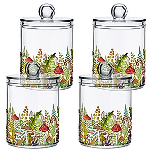 GOODOLD Fall Leaf Mushroom Apothecary Jars with Lids for Bathroom - 10 OZ Qtip Holder Clear Plastic Jar Storage Canister for Cotton Balls, Swabs, Makeup Organizer, 2 Pack