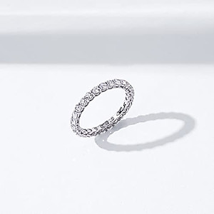 Amazon Essentials Platinum Plated Sterling Silver All-Around Ring set with Round Infinite Elements Cubic Zirconia (1 cttw), Size 5 (previously Amazon Collection)