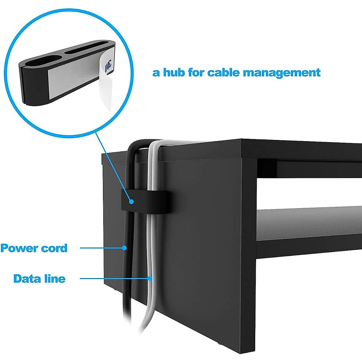 BONTEC Wood Monitor Stand Riser, 2 Tiers with Storage Organizer, Desktop Ergonomic Cellphone Holder and Cable Management, 21.3 Inch Shelf, Black
